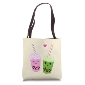 cute boba tea for japanese tea lover, kawaii bubble milk tea tote bag