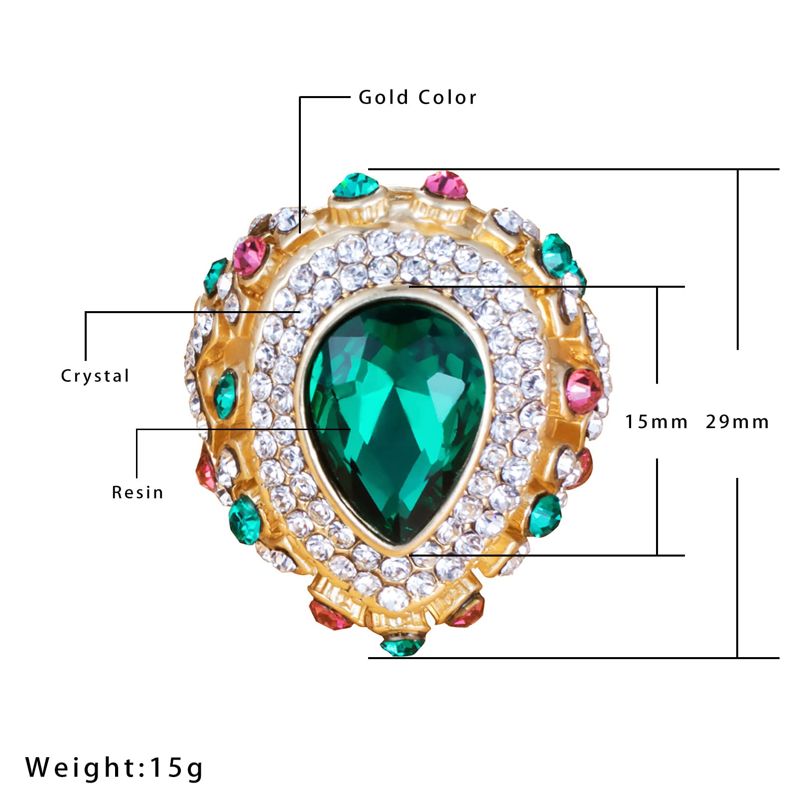 CKHAO Women Ring - 28mm Big Size Antique Gold Plated Turkish Style Green Gemstone Vintage Girls Ring Women Jewelry Z0252 (7)