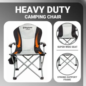 KingCamp Folding Outdoor Lawn Oversized Camp Chair for Heavy Duty Adults with Cooler Bag Supports 353 lbs(Black/MediumGrey)