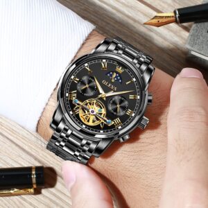 OLEVS Mens Automatic Watches Skeleton Mechanical Self Winding Luxury Fashion Dress Wrist Watch Luminous Waterproof