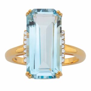 palmbeach jewelry 18k yellow gold plated silver emerald cut genuine smoky quartz black onyx or blue topaz and white topaz ring size 9