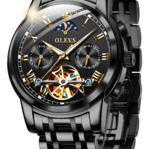 OLEVS Mens Automatic Watches Skeleton Mechanical Self Winding Luxury Fashion Dress Wrist Watch Luminous Waterproof