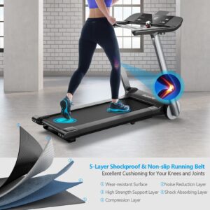 Goplus Heavy Duty Folding Treadmill for Gym, Italy Designer Electric Superfit Treadmill with Fatigue Button, Heart Rate Belt, LED Display, Blue Tooth Speaker, Walking Running Machine for Home