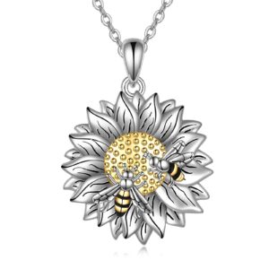 hukkun sunflower necklace sterling silver sunflower with bee pendant necklace you are my sunshine sunflower jewelry gifts for women