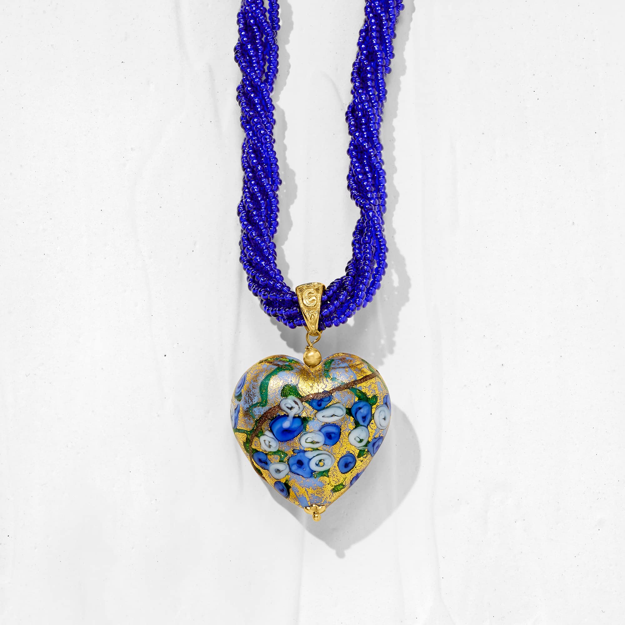 Ross-Simons Italian Multicolored Murano Heart Pendant Necklace in 18kt Gold Over Sterling. 18 inches