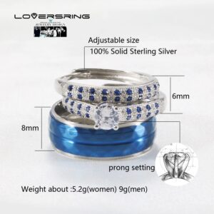 Wedding Ring Sets His And Hers Promise Ring Adjustable size Wedding Ring Sets His And Hers Couples Women 925 Sterling Silver Blue Cz Man Titanium Wedding Bands