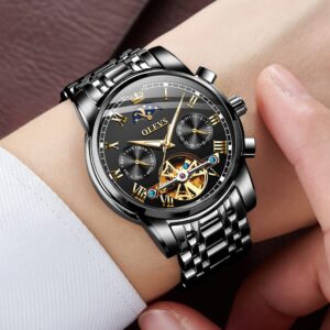 OLEVS Mens Automatic Watches Skeleton Mechanical Self Winding Luxury Fashion Dress Wrist Watch Luminous Waterproof