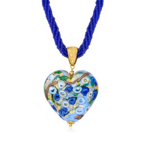 ross-simons italian multicolored murano heart pendant necklace in 18kt gold over sterling. 18 inches