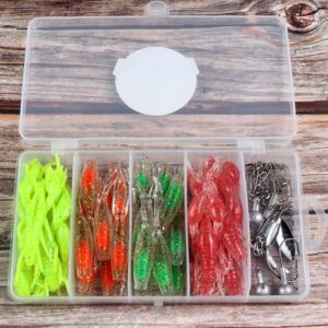 JOHNCOO Soft Lures Fishing Tackle Set Swimbaits Lures Kit Paddle Tails Craw Baits Curved Tail Grubs Weighted Hooks Swivels Fishing Accessories for Bass Pike Trout in Freshwater or Saltwater