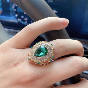 CKHAO Women Ring - 28mm Big Size Antique Gold Plated Turkish Style Green Gemstone Vintage Girls Ring Women Jewelry Z0252 (7)