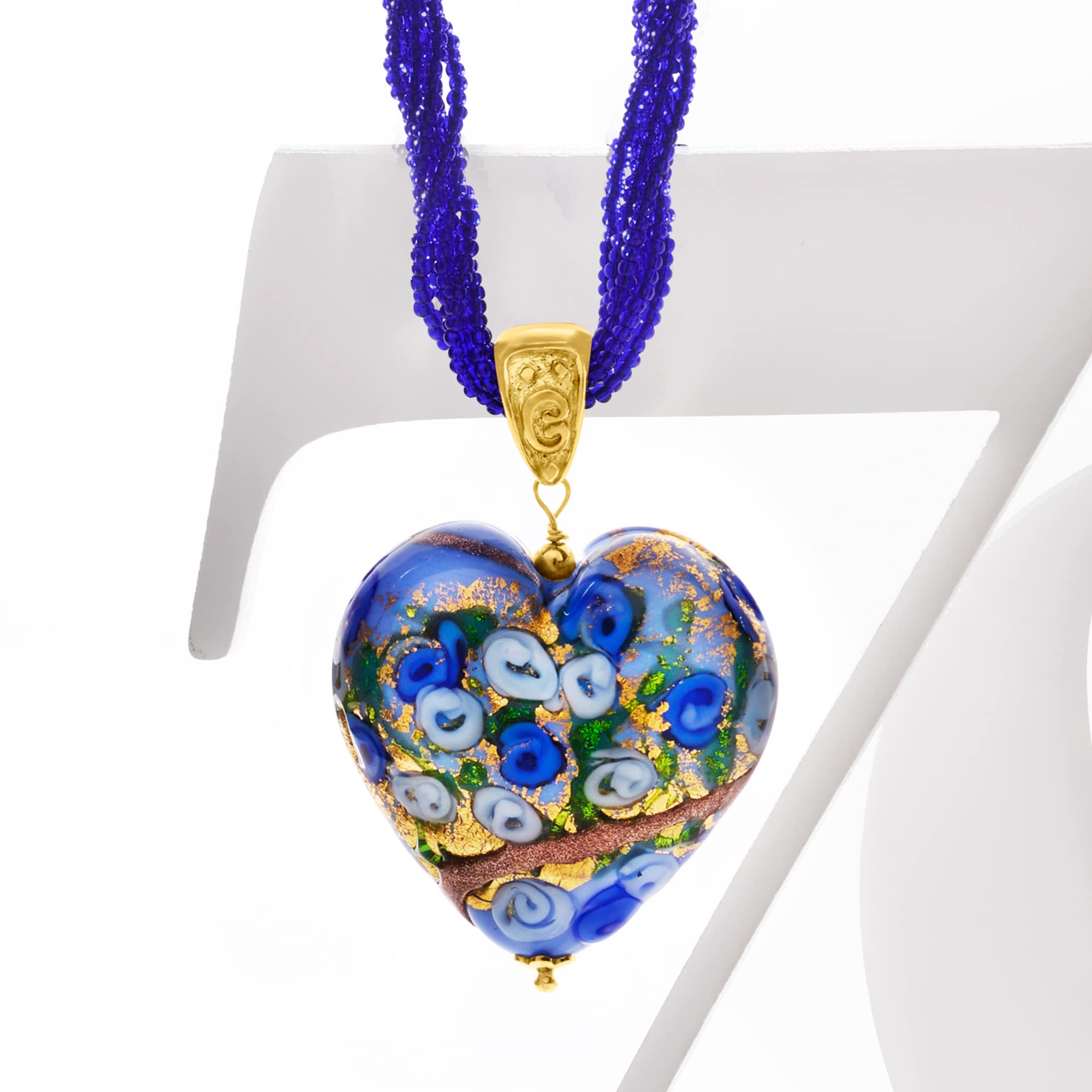 Ross-Simons Italian Multicolored Murano Heart Pendant Necklace in 18kt Gold Over Sterling. 18 inches