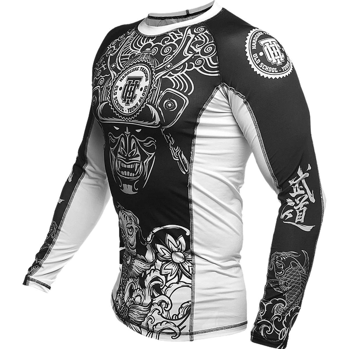 Hardcore Training Pitbull City Men's Rash Guard Compression Long Sleeve Jiu Jitsu MMA No-Gi Tight BJJ Grappling Base Layer Combat Black