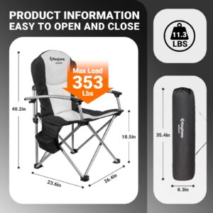 KingCamp Folding Outdoor Lawn Oversized Camp Chair for Heavy Duty Adults with Cooler Bag Supports 353 lbs(Black/MediumGrey)