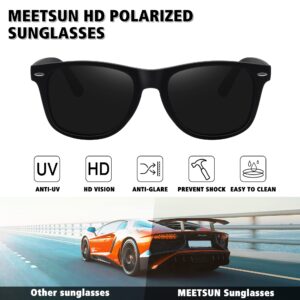 MEETSUN Polarized Sunglasses for Men Women Classic Retro Sun Glasses for Driving UV Protection (2 Pack) Black + Black Silver