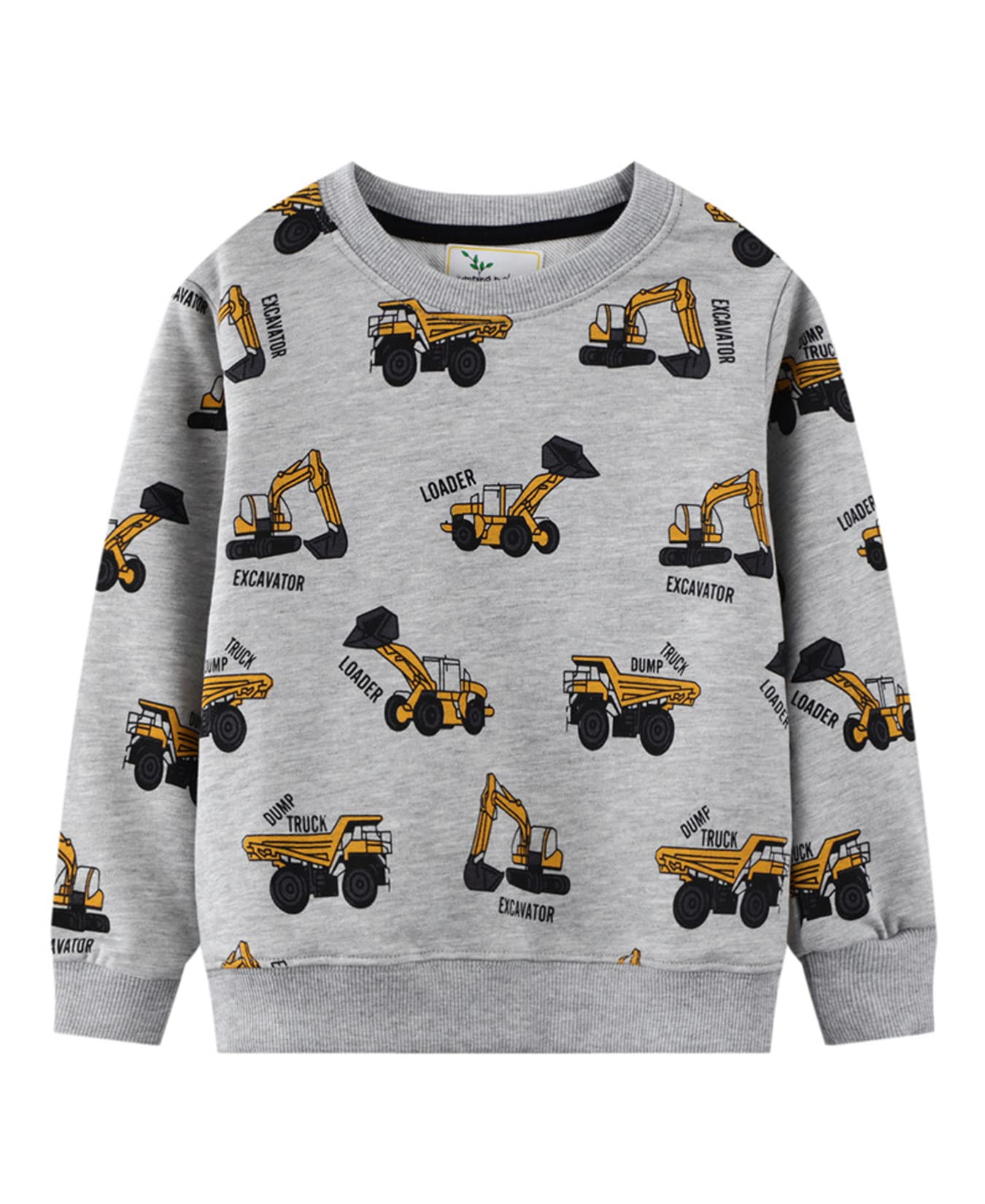 LOKTARC 2 Pack Toddler Boys Sweatshirts Patterned Long Sleeve Pullover Crewneck Tops Shirts Red Dinosaur + Grey Excavator 4-5 Years/Size 5T