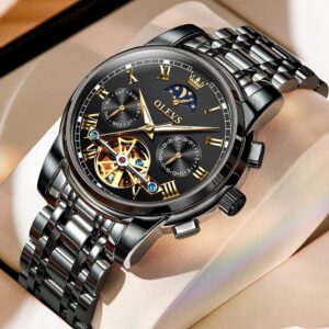 OLEVS Mens Automatic Watches Skeleton Mechanical Self Winding Luxury Fashion Dress Wrist Watch Luminous Waterproof