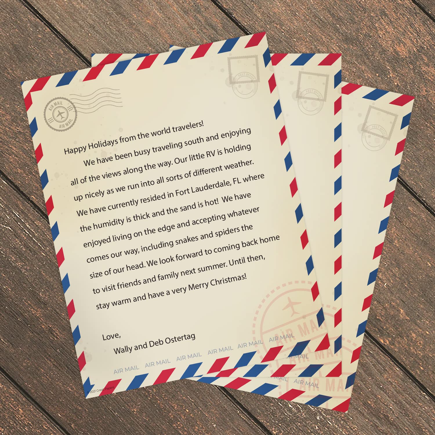 Vintage Air Mail Letterhead / 50 Sheets 8.5" x 11" Rustic Paper/Travel Themed Stationery/Red And Blue Striped Design