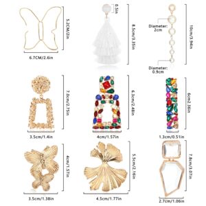 Sanfenly 9Pairs Rhinestone Rectangle Dangle Earrings Glass Geometric Statement Drop Earrings Pearls Earrings Vintage Bohemian Layered Tassel Earrings Gold Big Butterfly Earrings for Women