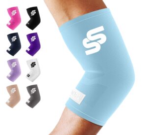 sleeve stars elbow compression sleeve for women & men, tendonitis elbow brace & elbow support for pain & arthritis, tennis elbow sleeve arm protector wrap for golf & sports (s-xxl) (l: 10"-12", light blue)