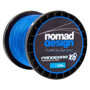 nomad design panderra cyan blue x8 braid 1200yds (dia. 0.47mm) 80 pounds - premium blue pe fiber fishing line with micro weave technology, hydroslick coating, and increased casting distance