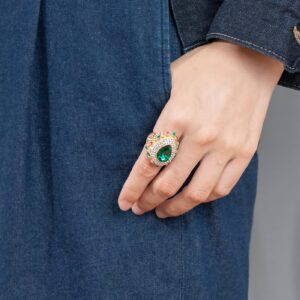 CKHAO Women Ring - 28mm Big Size Antique Gold Plated Turkish Style Green Gemstone Vintage Girls Ring Women Jewelry Z0252 (7)