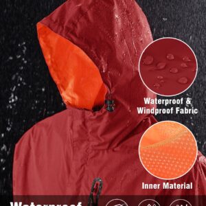 TBMPOY Men's Lightweight Rain Jackets Waterproof Hooded Running Cycling Hiking Raincoat Outdoor Windbreaker Wine Red M