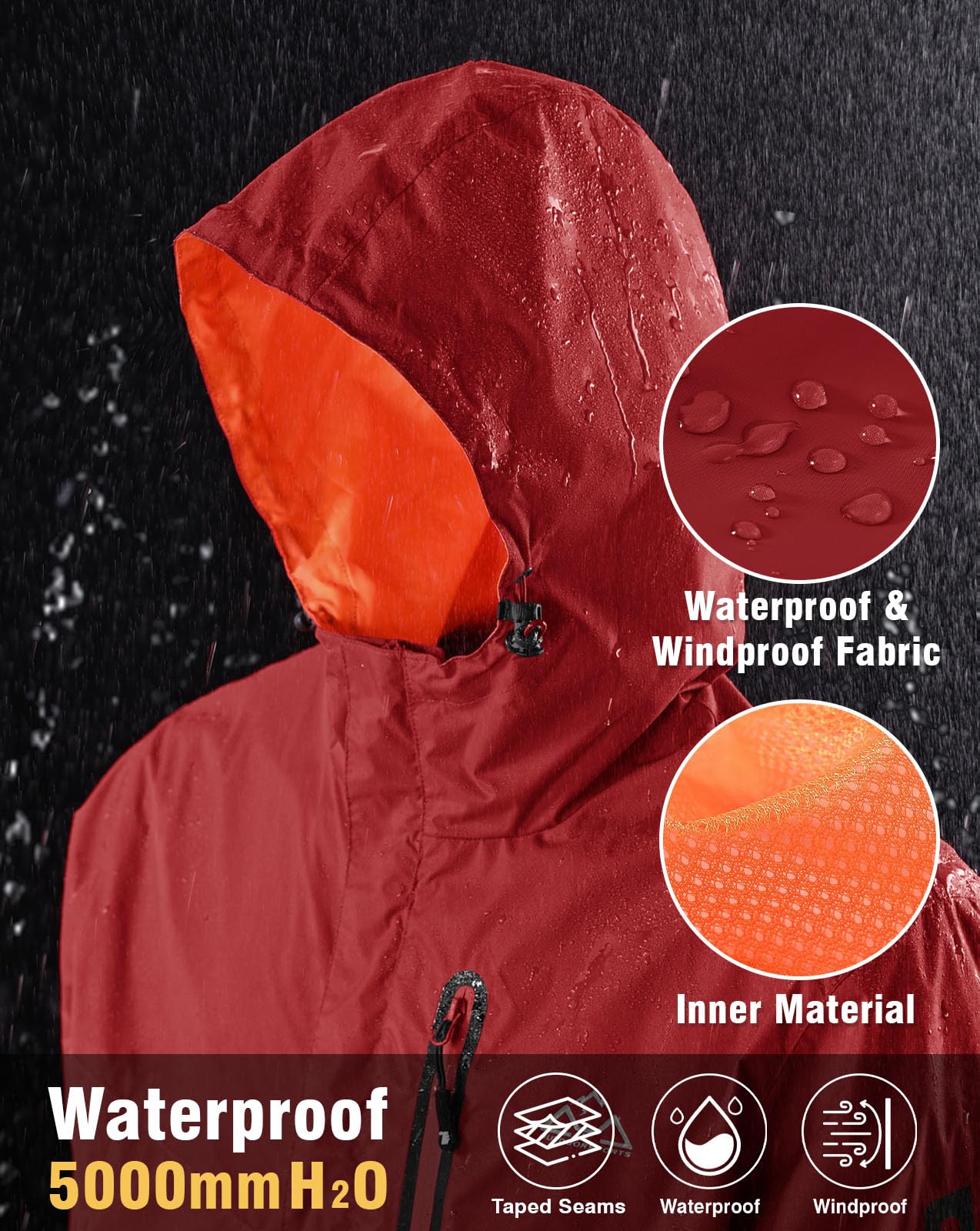 TBMPOY Men's Lightweight Rain Jackets Waterproof Hooded Running Cycling Hiking Raincoat Outdoor Windbreaker Wine Red M