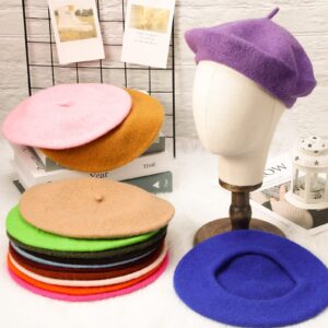 15 Pieces Women Wool Beret Hat Wool French Beret Hat Artist Beret Cap Winter Solid Color Hat for Women (Elegant Color)