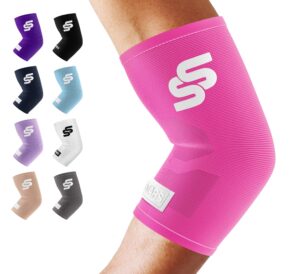 sleeve stars elbow compression sleeve for women & men, tendonitis elbow brace & elbow support for pain & arthritis, tennis elbow sleeve arm protector wrap for golf & sports (s-xxl) (l: 10"-12", hot pink)