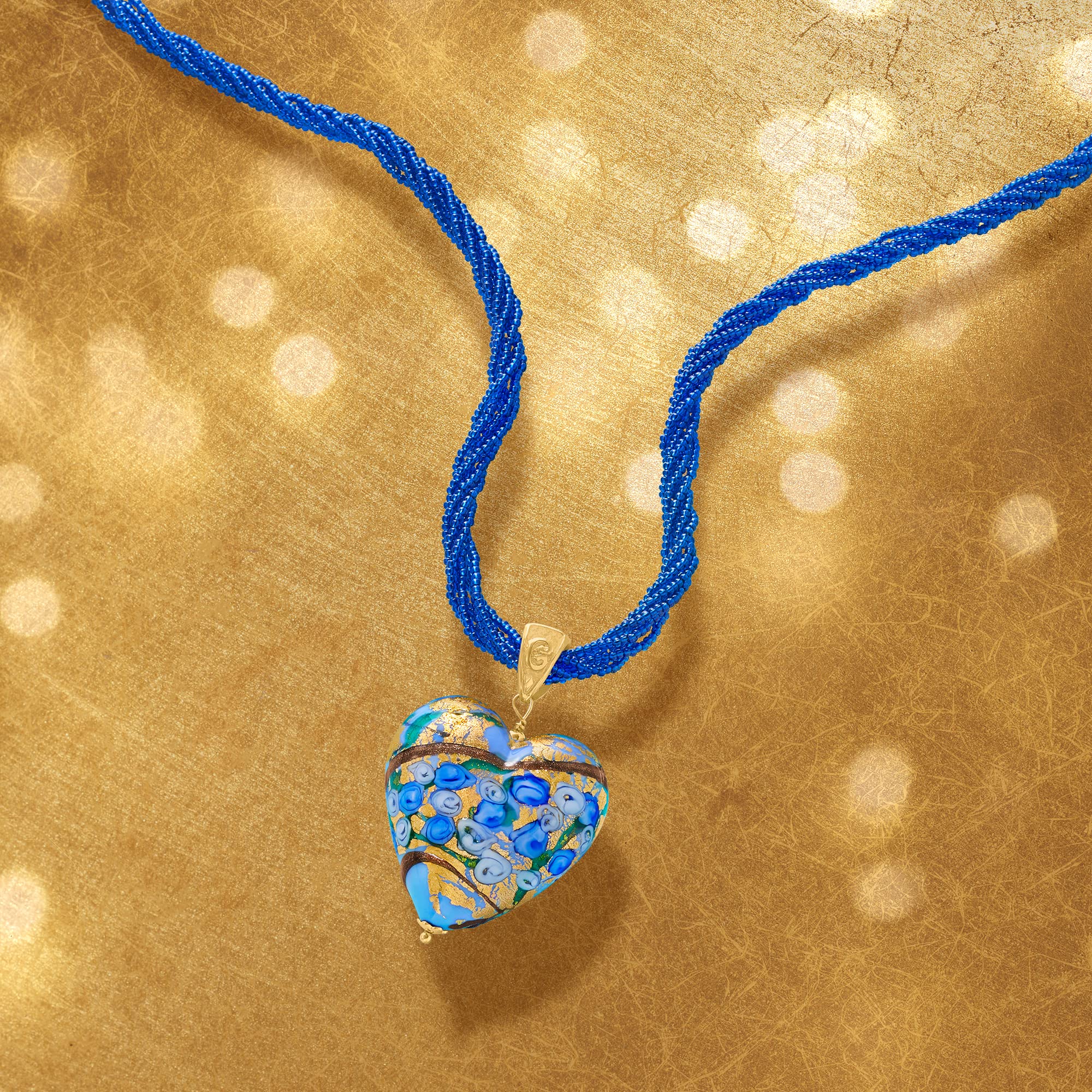 Ross-Simons Italian Multicolored Murano Heart Pendant Necklace in 18kt Gold Over Sterling. 18 inches