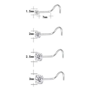 Vitaltyextracts Nose Stud Corkscrew Nose Rings 20g Hypoallergenic Surgical Steel Nose Ring Fake Nose Piercing kit Cubic Zirconia Clear Nose Studs