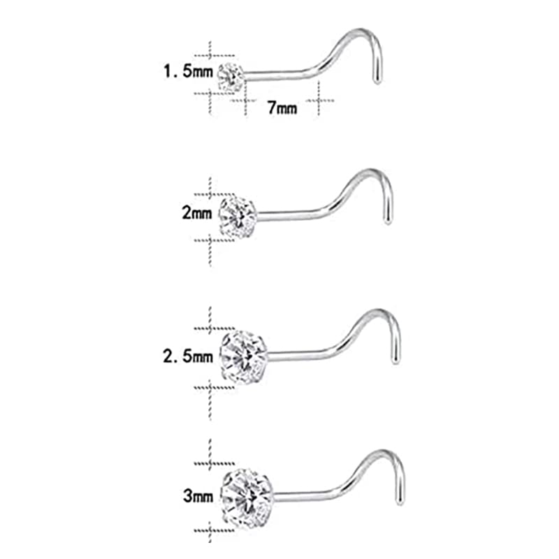 Vitaltyextracts Nose Stud Corkscrew Nose Rings 20g Hypoallergenic Surgical Steel Nose Ring Fake Nose Piercing kit Cubic Zirconia Clear Nose Studs