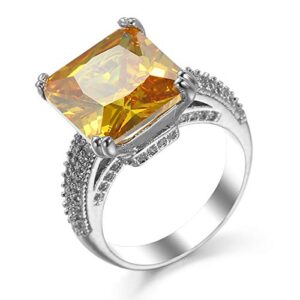 sdouefos 14k gold plated 925 sterling silver cubic zirconia super huge genuine yellow topaz gemstone woman silver wedding ring size 6-10(9)