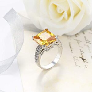 Sdouefos 14K Gold Plated 925 Sterling Silver Cubic Zirconia Super Huge Genuine Yellow Topaz Gemstone Woman Silver Wedding Ring Size 6-10(9)