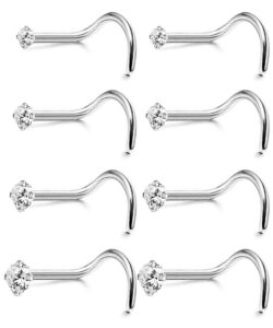 vitaltyextracts nose stud corkscrew nose rings 20g hypoallergenic surgical steel nose ring fake nose piercing kit cubic zirconia clear nose studs