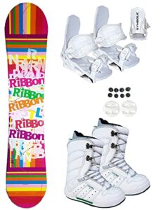 symbolic 140cm stella ribbon az29 snowboard white bindings+ nw blem vintage boots 5.5 6 (wl2) package (140cm ribbon (az29), boot-ladys 5.5-6 mp 23 (wl2))