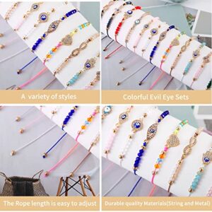 24/12 Pcs Evil Eye Bracelets Mexican Bracelets Hamsa Bracelet Set Protection Mal De Ojo Bracelets Gold Evil Eye Anklets Jewelry Gift for Women Men