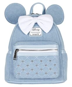 loungefly disney minnie mouse denim womens double strap shoulder bag purse