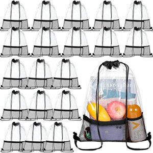 riakrum 20 pack clear drawstring bags bulk, clear drawstring stadium approved, waterproof sling bag, pvc plastic string backpack for travel, sporting events, concerts, festival, beach, swimming