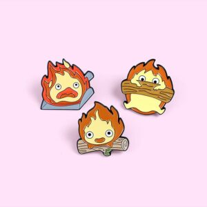 Calcifer Anime Pins for Backpacks Aesthetic,Funny Enamel Pins Set for hats,Cute Cartoon Brooches Pins for Jackets