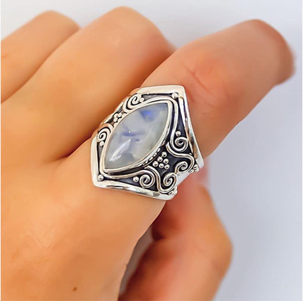 Goldenchen Vintage Silver Ring 925 Sterling Silver Natural Moonstone Women Jewelry Elegant Gemstone Wedding Ring Size 5-11 (8)