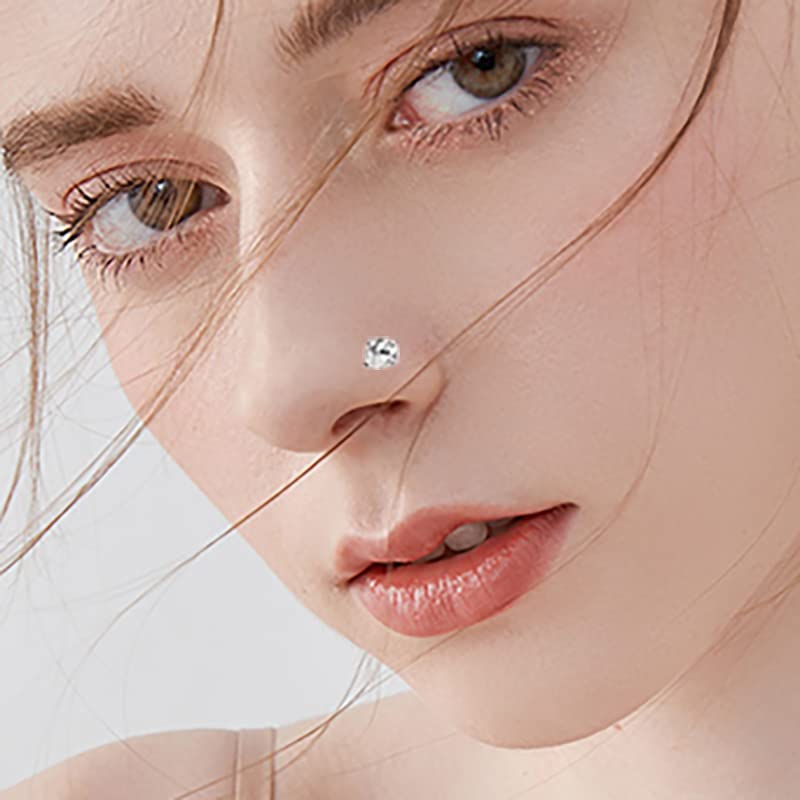 Vitaltyextracts Nose Stud Corkscrew Nose Rings 20g Hypoallergenic Surgical Steel Nose Ring Fake Nose Piercing kit Cubic Zirconia Clear Nose Studs