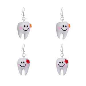 seakuur 2 pairs cute tooth dangle earrings for women funny dentist jewelry graduation gift (white)