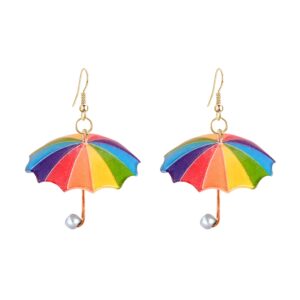 seakuur funny cute resin rainbow umbrella drop dangle earrings personality creative mini umbrella weather earrings costume holiday jewelry for womens gifts (rainbow umbrella)