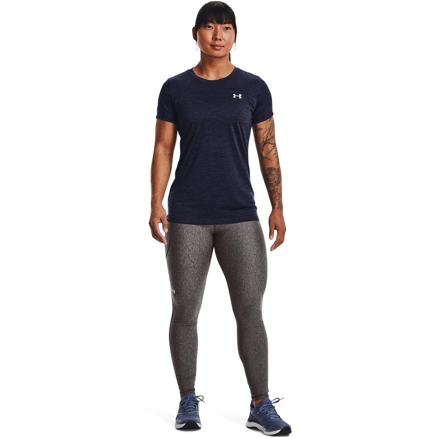 Under Armour Women's Tech Twist T-Shirt, (410) Midnight Navy/Cadet/Metallic Silver, Medium