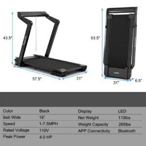 Goplus 4.0HP Heavy Duty Folding Treadmill, Electric Foldable Superfit Treadmill with LED Touch Screen, Heart Rate Belt, Fatigue Button, Blue Tooth Speaker, Walking Running Machine for Gym, Home