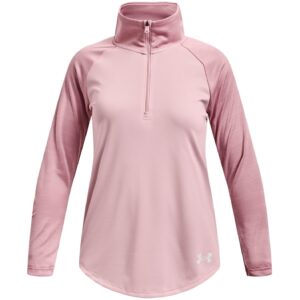 under armour girls' tech graphic half-zip t-shirt, (647) prime pink/bauhaus blue/white, youth large