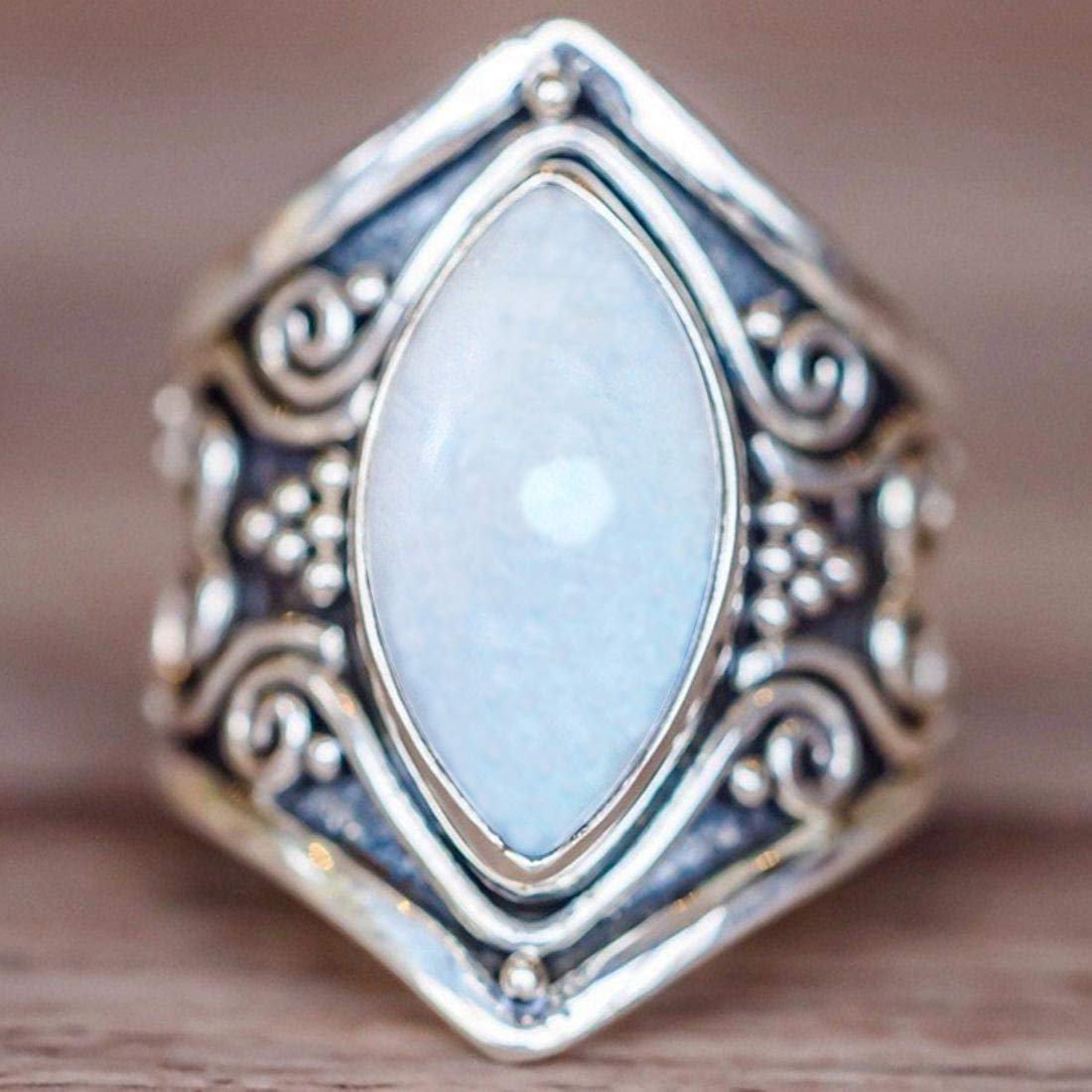 Goldenchen Vintage Silver Ring 925 Sterling Silver Natural Moonstone Women Jewelry Elegant Gemstone Wedding Ring Size 5-11 (8)