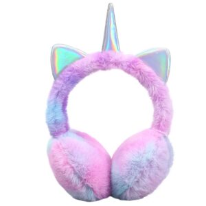 chuangli winter unicorn earmuffs, cute cartoon earmuff rainbow ear warmers for girls/women's gift