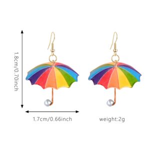 Seakuur Funny Cute Resin Rainbow Umbrella Drop Dangle Earrings Personality Creative Mini Umbrella Weather Earrings Costume Holiday Jewelry for Womens Gifts (Rainbow Umbrella)